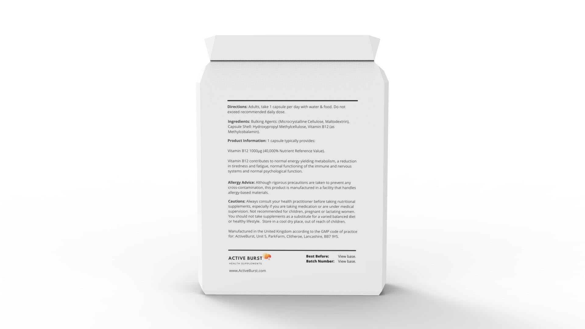Vitamin B12 1000mcg 120 Capsules | Active Burst