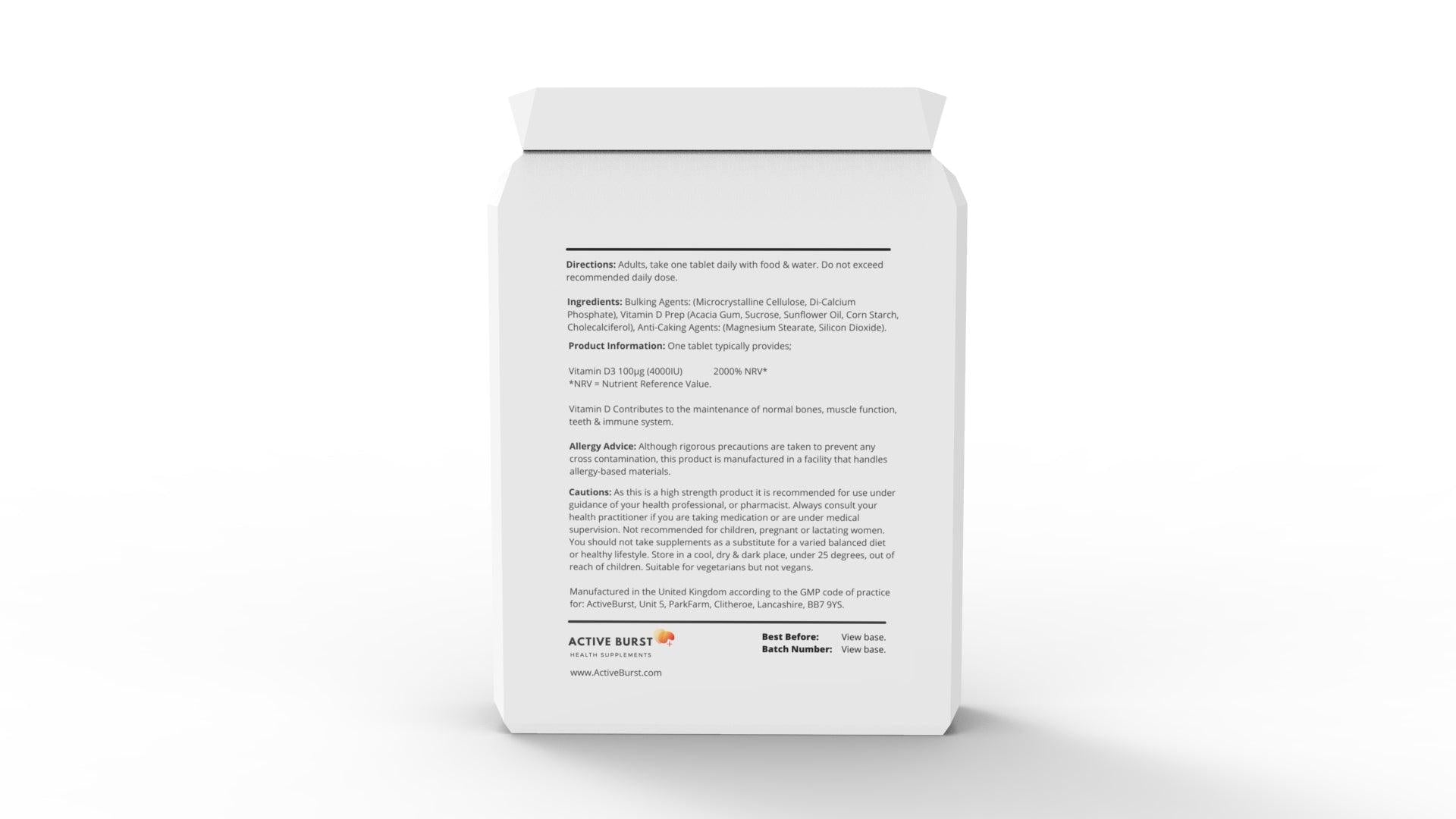 Vitamin D3 4000iu 365 Tablets – Active Burst